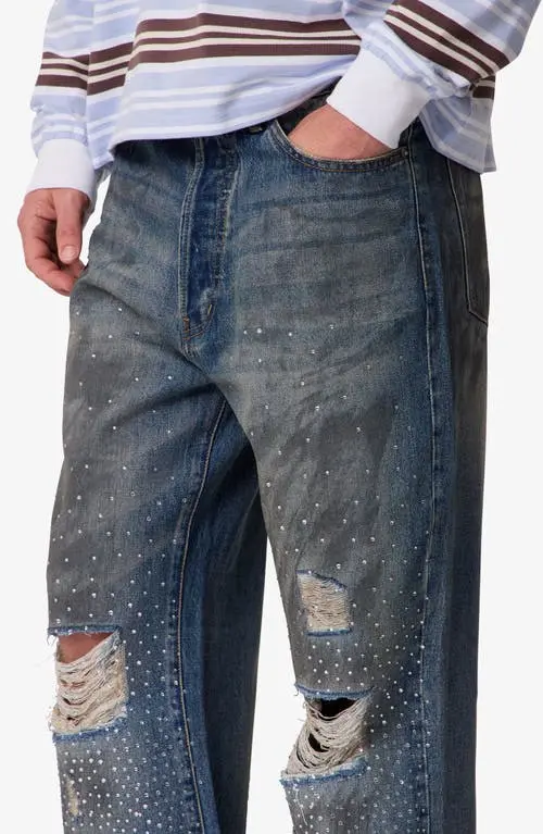 Mnml Rhinestone Ripped Kick Flare Jeans
