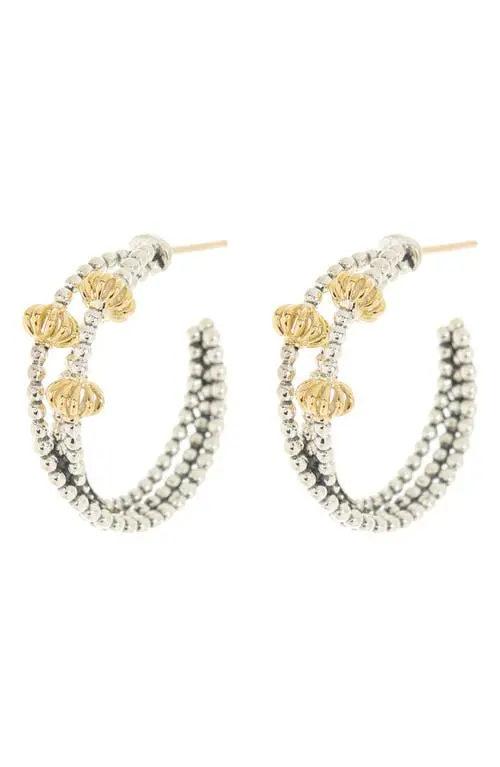 Lagos Sterling Silver & 18k Gold Signature Caviar Hoop Earrings - Silver/gold