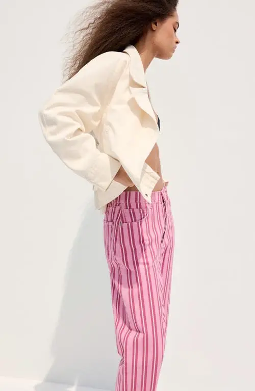 Mango Striped High Waist Straight Leg Jeans