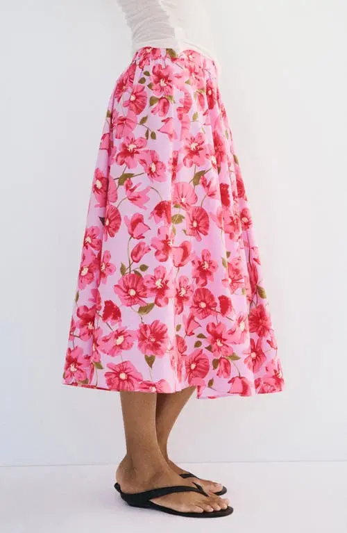 Mango Floral Cotton Midi Skirt