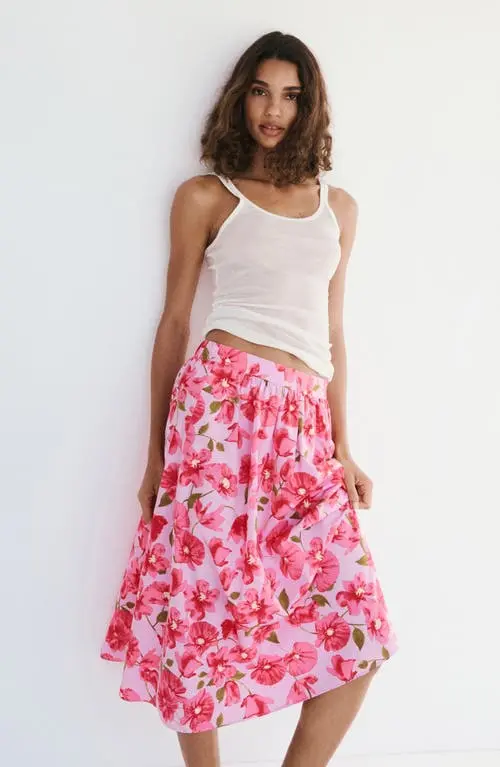 Mango Floral Cotton Midi Skirt