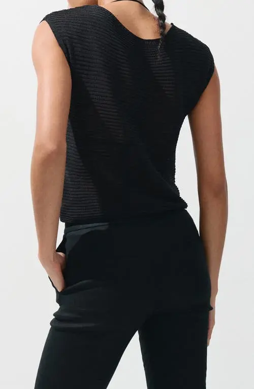Mango Short-sleeved Crewneck Sweater - Black