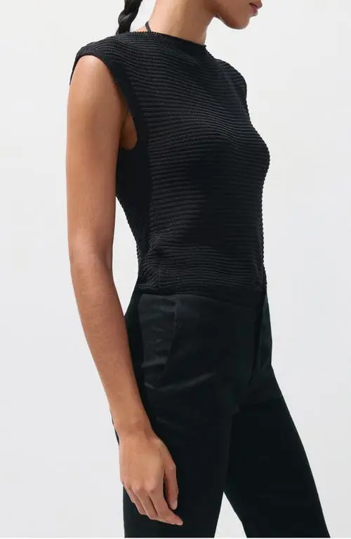 Mango Short-sleeved Crewneck Sweater - Black