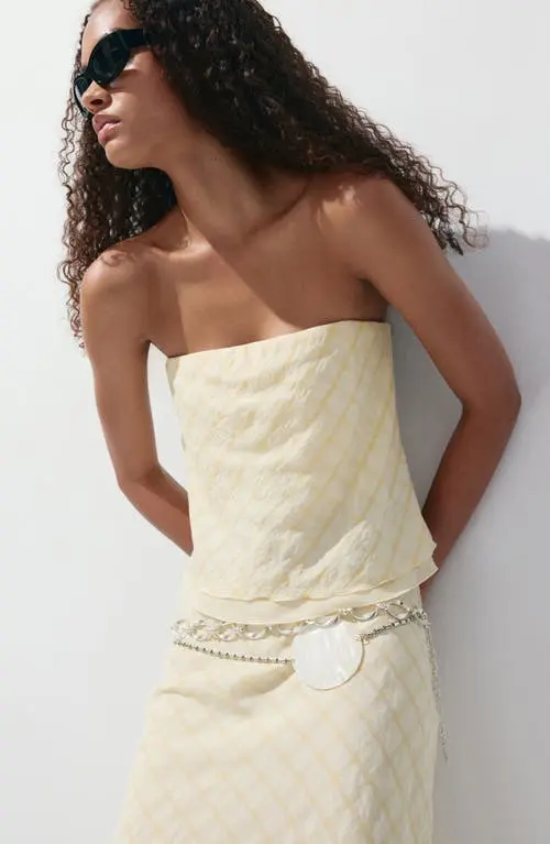 Mango Checkered Strapless Top