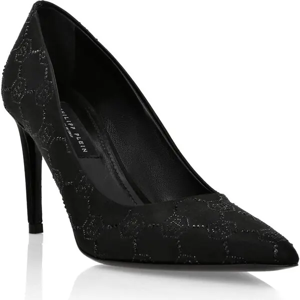 Philipp Plein Monogram Embellished Satin Mid-heel Pumps - Black/black