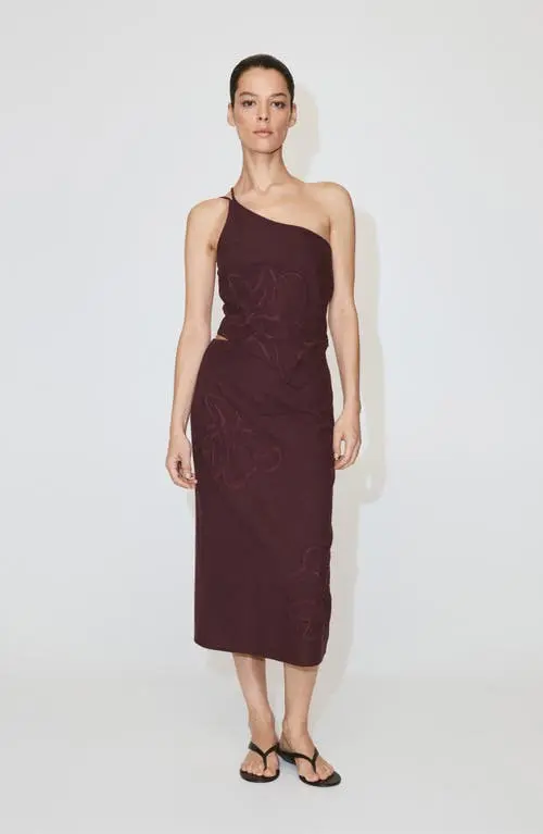 Mango Floral Embroidered Midi Skirt - Maroon