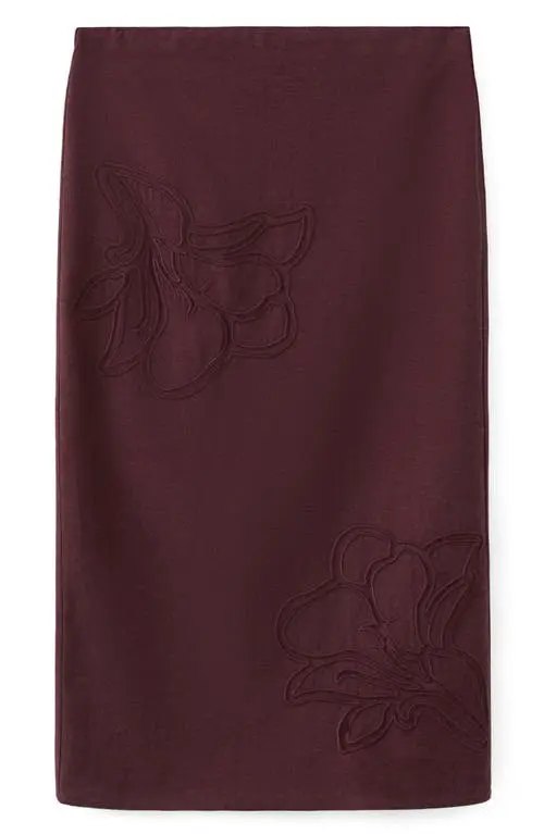 Mango Floral Embroidered Midi Skirt - Maroon