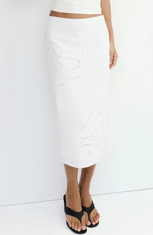 Mango Floral Embroidered Midi Skirt