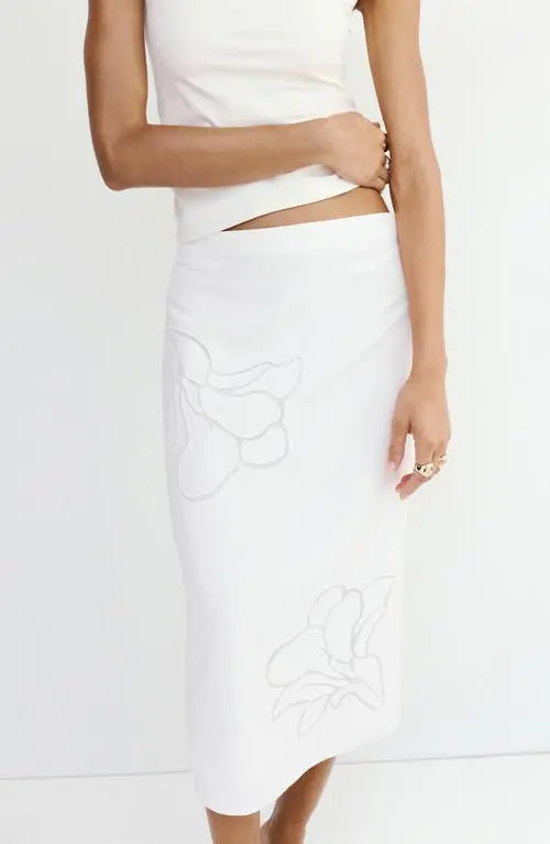 Mango Floral Embroidered Midi Skirt