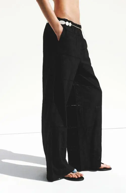 Mango Eyelet Embroidered Cotton Trousers
