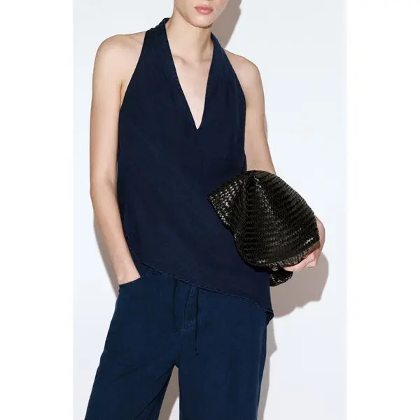 Mango Asymmetrical Denim Halter Top