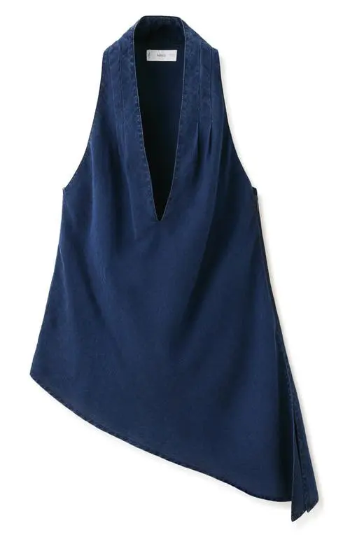 Mango Asymmetrical Denim Halter Top