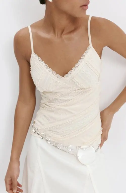 Mango V-neck Lace Top - Vanilla