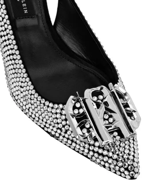 Philipp Plein Strass Low Plein Heels Slingback Gothic Plein