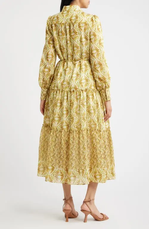 Julia Jordan Tile Print Long Sleeve Tiered Shirtdress