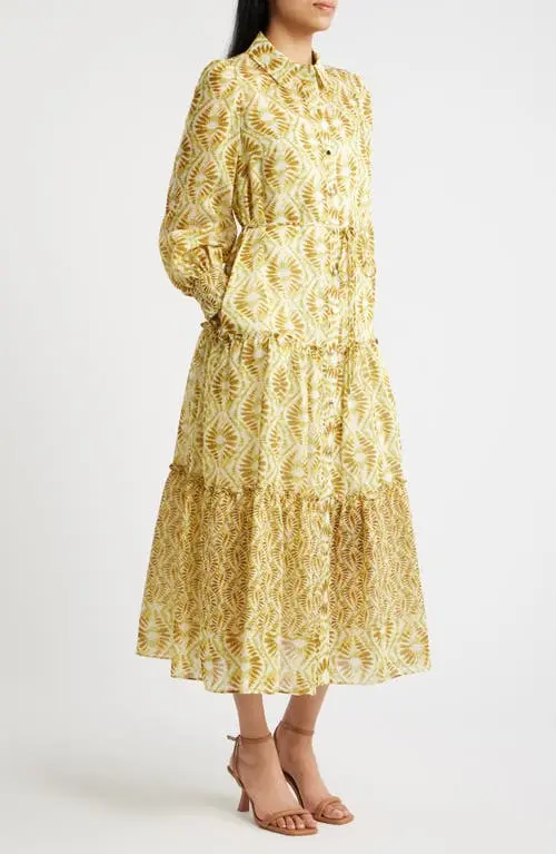 Julia Jordan Tile Print Long Sleeve Tiered Shirtdress