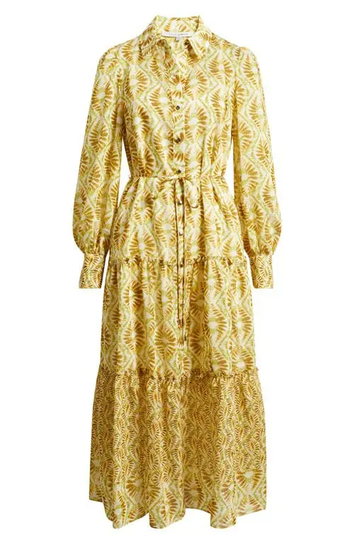 Julia Jordan Tile Print Long Sleeve Tiered Shirtdress