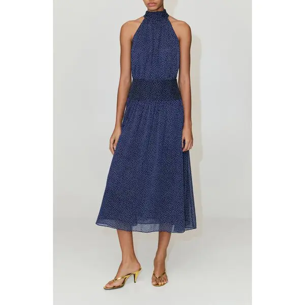 Mango Polka Dot Halterneck Midi Dress - Blue