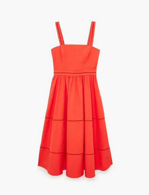 KOTON Square Neck Strappy Lace Detail Cotton Midi Dress