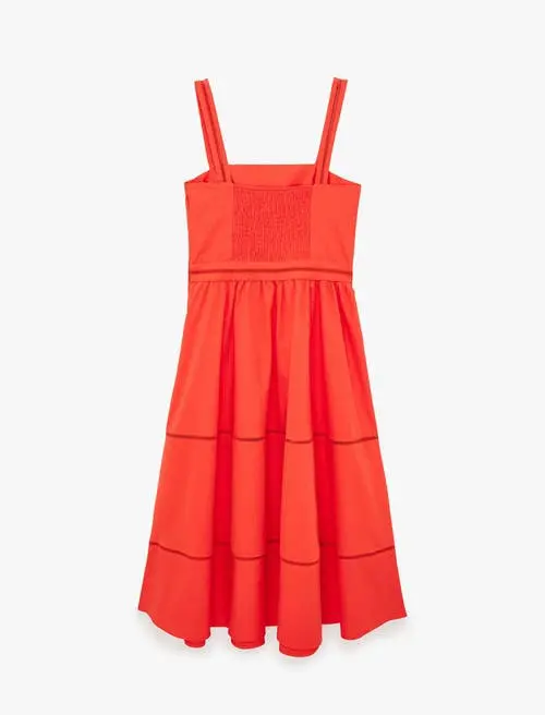 KOTON Square Neck Strappy Lace Detail Cotton Midi Dress