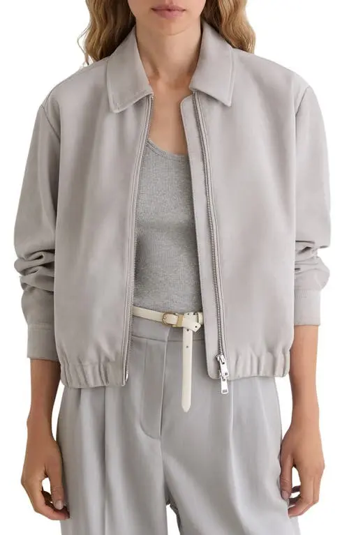REISS Lottie Leather Jacket - Light Grey