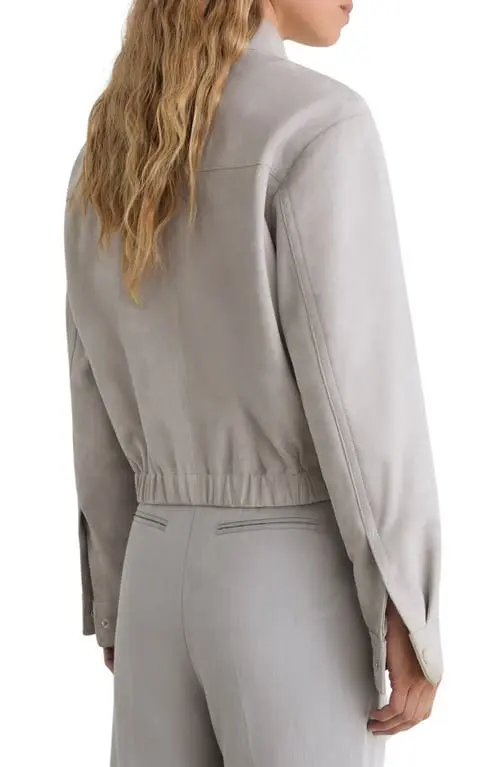 REISS Lottie Goatskin Suede Cropped Jacket - Light Grey
