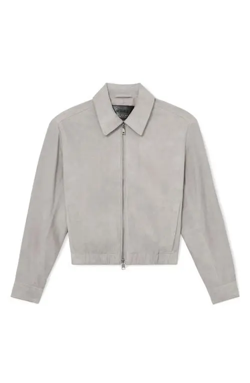 REISS Lottie Goatskin Suede Cropped Jacket - Light Grey