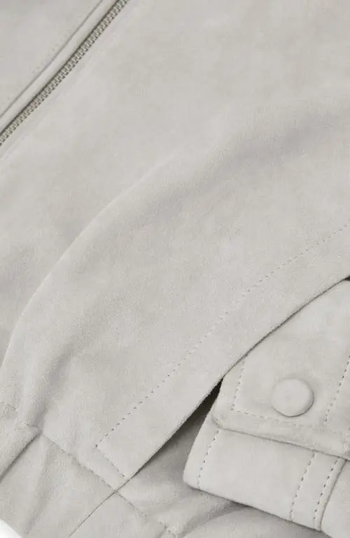 REISS Lottie Goatskin Suede Cropped Jacket - Light Grey