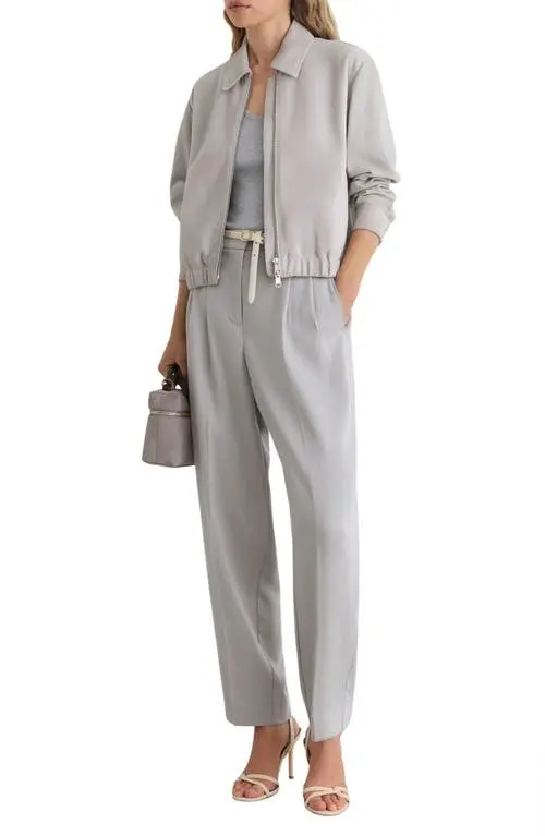 REISS Lottie Goatskin Suede Cropped Jacket - Light Grey