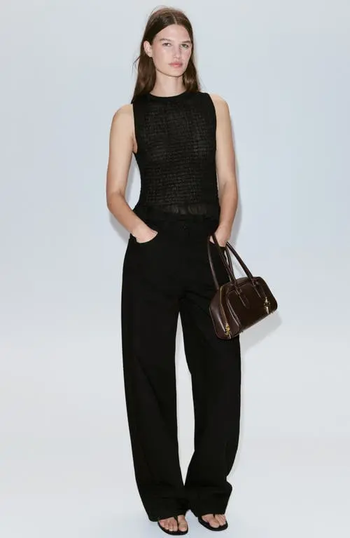 Mango Shirred Ruffle Sleeveless Top