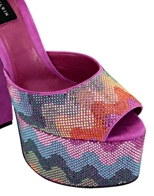 Philipp Plein Crystal Platform Sandals Hi-heels Waves Rainbow