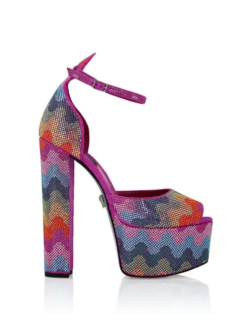 Philipp Plein Crystal Platform Sandals Hi-heels Waves Rainbow