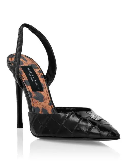 Philipp Plein Croco Printed Leather Slingback Shoes
