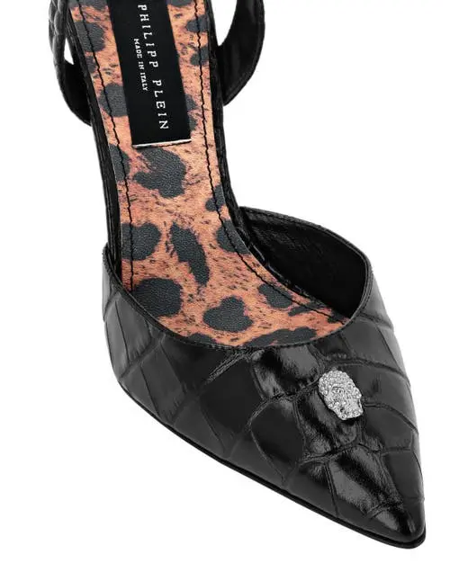 Philipp Plein Croco Printed Leather Slingback Shoes