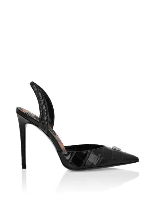 Philipp Plein Croco Printed Leather Slingback Shoes