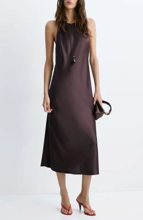 Mango Satin Open Back Jewel Neck Sleeveless Dress