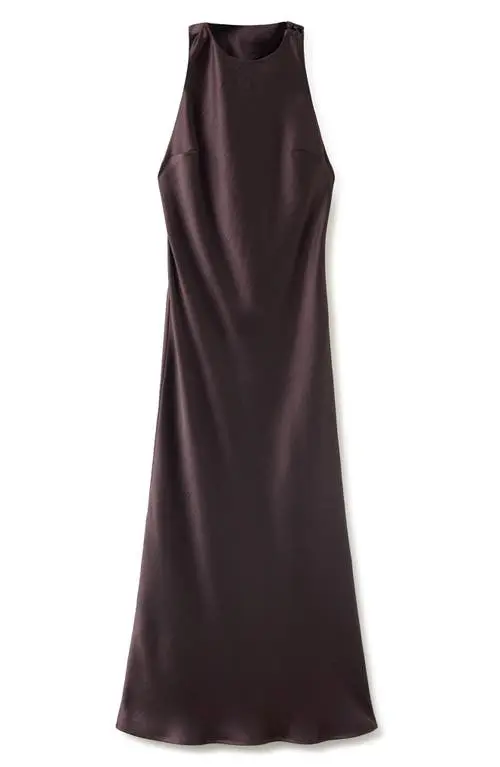 Mango Satin Open Back Jewel Neck Sleeveless Dress