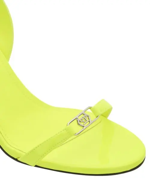 Philipp Plein Patent Slingback High Heel Sandals With Embellished Strap - Yellowfluo