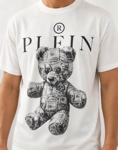 Philipp Plein Jersey T-shirt Skull Teddy Dollar - White