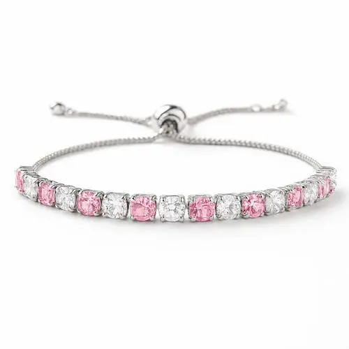 DONATELLO GIAN Adjustable Tennis Bracelet With Created Round Cut Stones - Pink