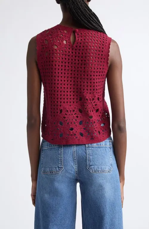 FRAME Cotton Crocheted Floral Tank - Garnet