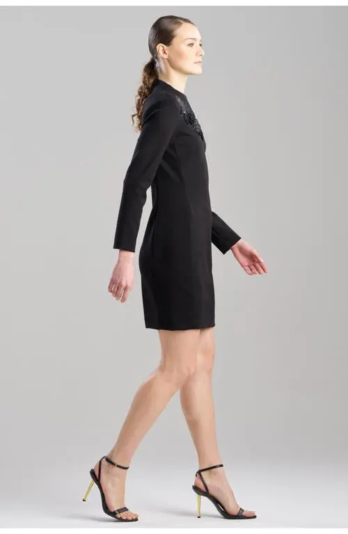 Natori Double Knit Mock Neck Sheath Dress With Embellishment