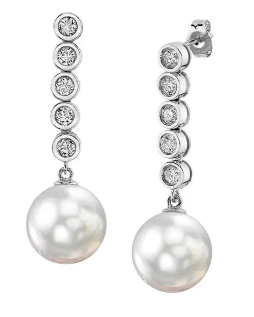 THE PEARL SOURCE White South Sea Pearl & Diamond Cascade Earrings
