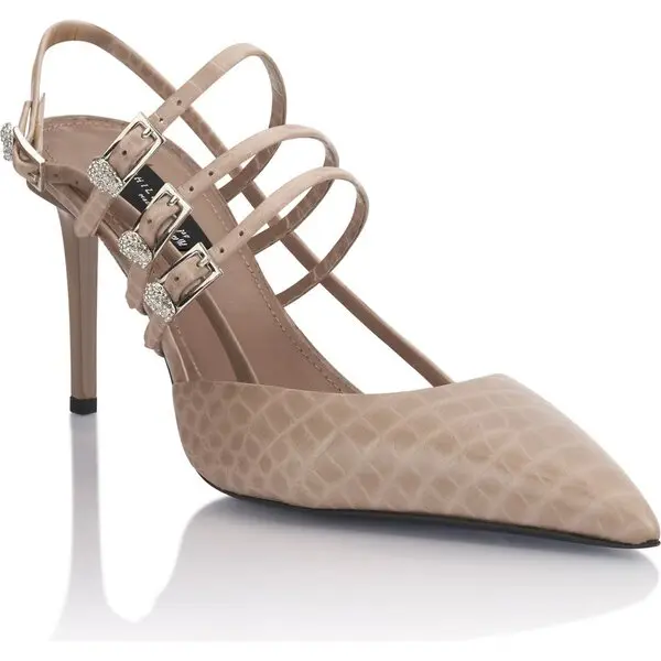 Philipp Plein Cocco Print High Heels Slingbacks Skull Belts 9