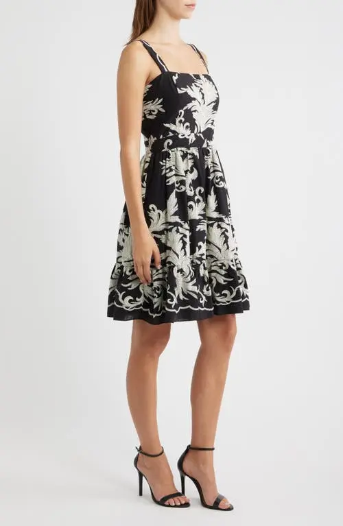 Julia Jordan Embroidered Cotton Fit And Flare Dress