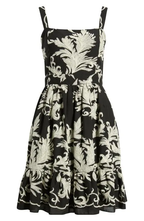 Julia Jordan Embroidered Cotton Fit And Flare Dress