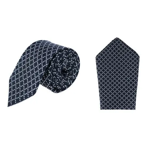 Trafalgar Rowan Geometric Pattern Silk Necktie And Pocket Square Bundle - Black