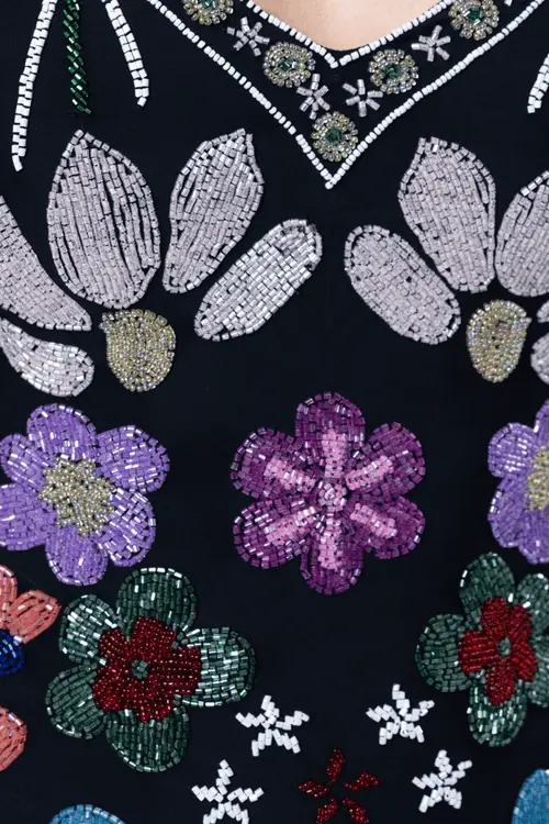 SELF-ADORE Flower Hand Beaded Embellished One Piece Swimsuit