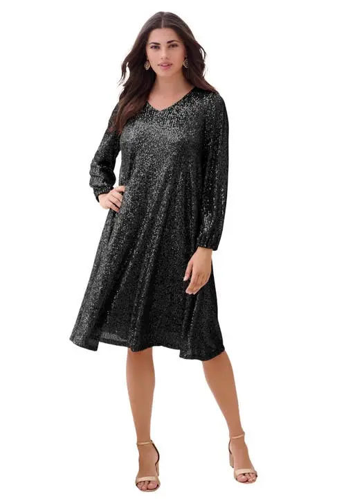ROAMAN'S Sequin Swing Dress - Black