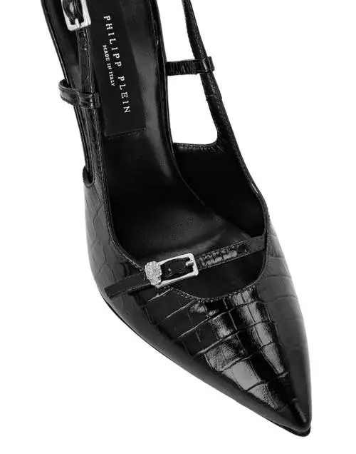 Philipp Plein Slingback High Heels With Croc Print And Embellished Buckle